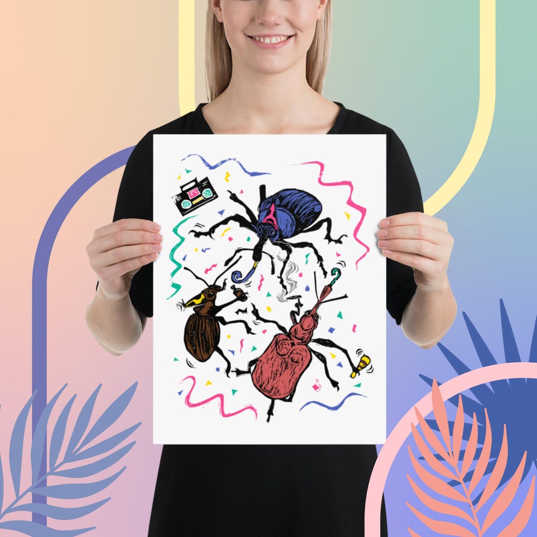 Weevil Time Party Time Vectorized Multi-colored Linocut Print Poster - Etsy