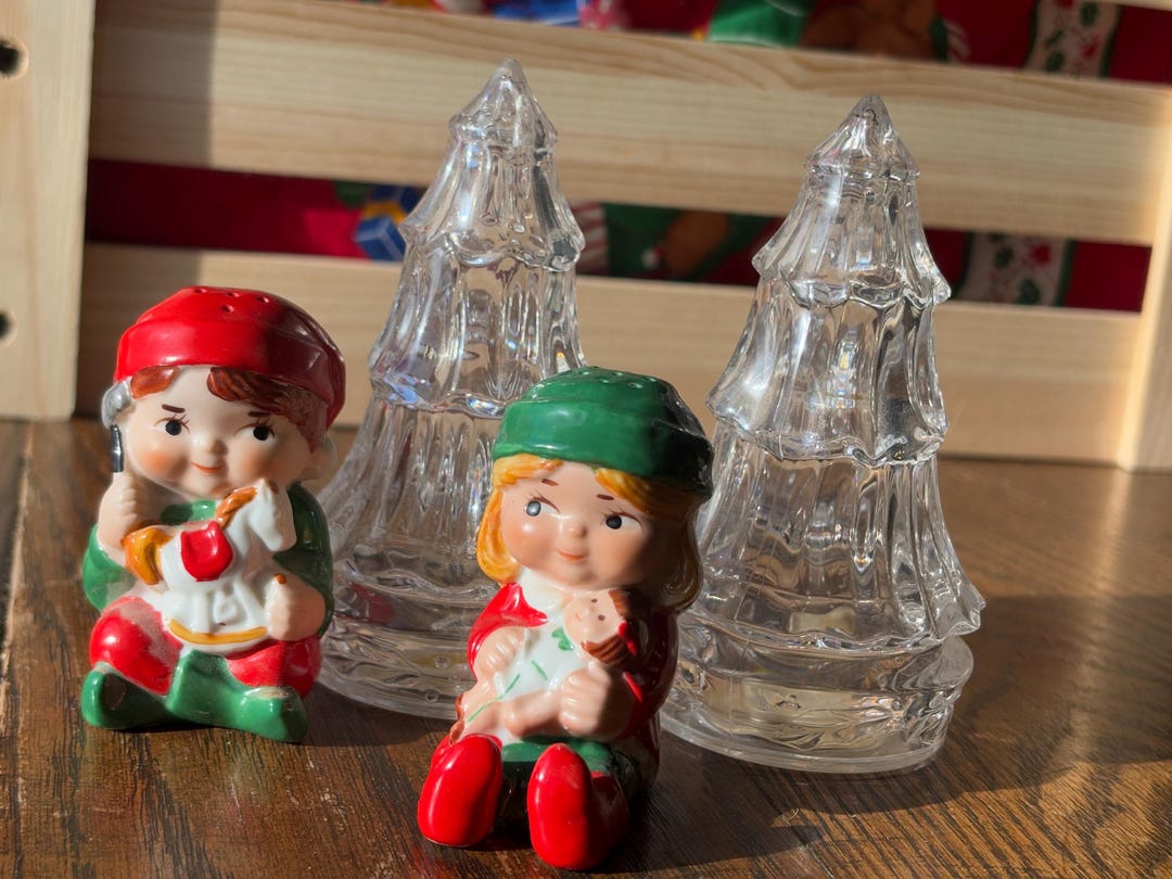 Vintage Christmas Salt and Pepper Shakers (two Sets) • Clear Plastic ...