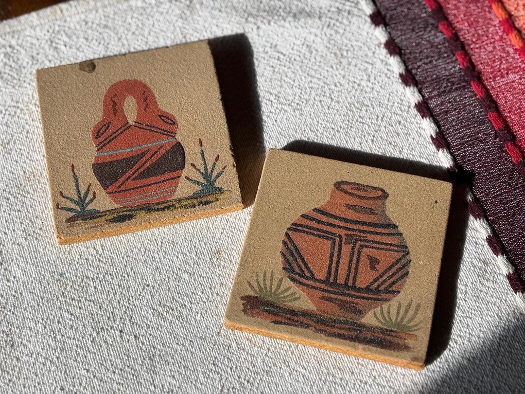 Vintage 4”x4” Native American Sandstone Art Depicting Pottery - Etsy