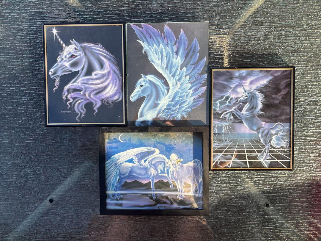 Vintage 1980s Sue Dawe Pegasus and Unicorn Framed Art Prints Set of 4 ...