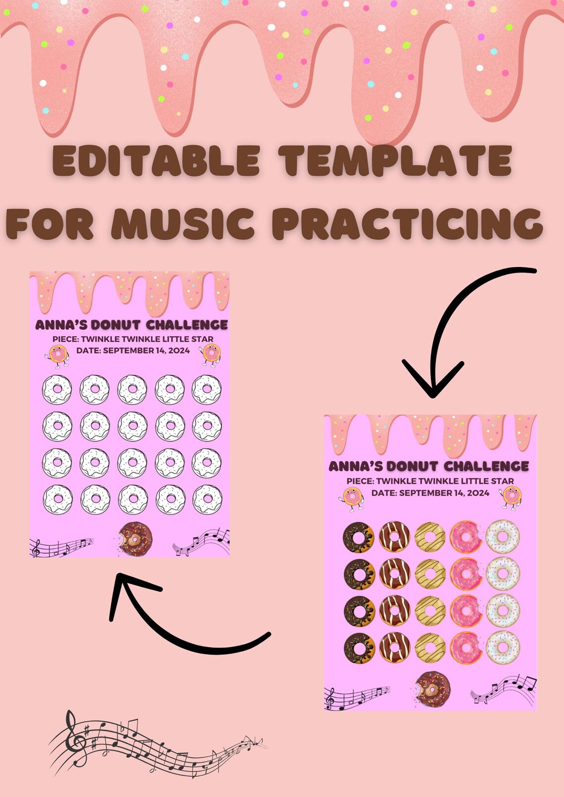 Music Practice Chart for Young Students and Music Teachers, Editable ...