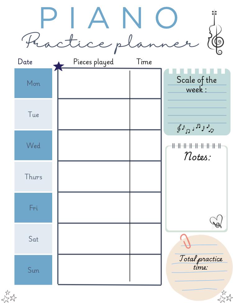 Editable and Reusable Music Planner, Weekly Practice Chart, Violin ...