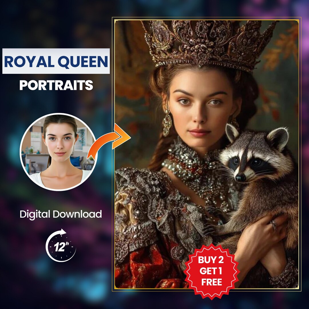 Royal Queen Custom Portrait | Unique Pet Portrait, Queen Portrait Art ...