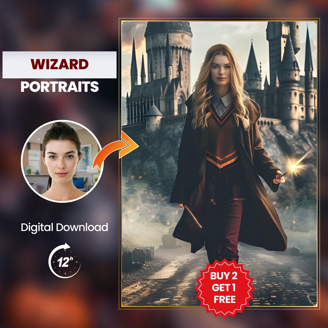 Custom Wizard Girl Portrait - Unique Birthday Gift, Fantasy Art for ...