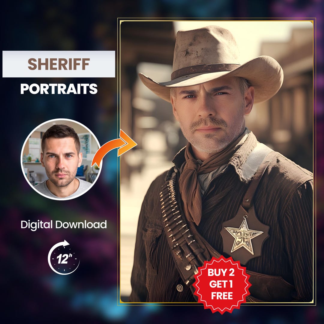 Custom Sheriff Portrait From Your Photo Face Swap Make Me A Western ...