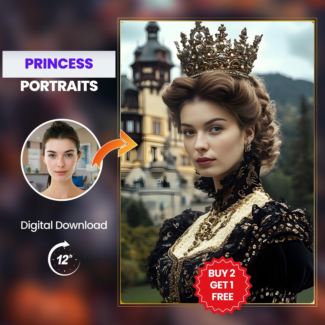 Custom Princess Portrait, Personalized Portraits, Custom Queen Portrait ...
