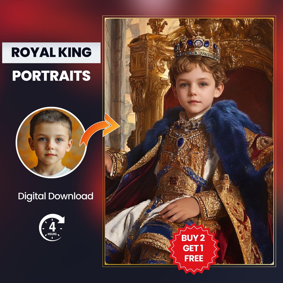 Personalized Royal King Boy Portrait | Elegant Wall Art, Unique Gift ...