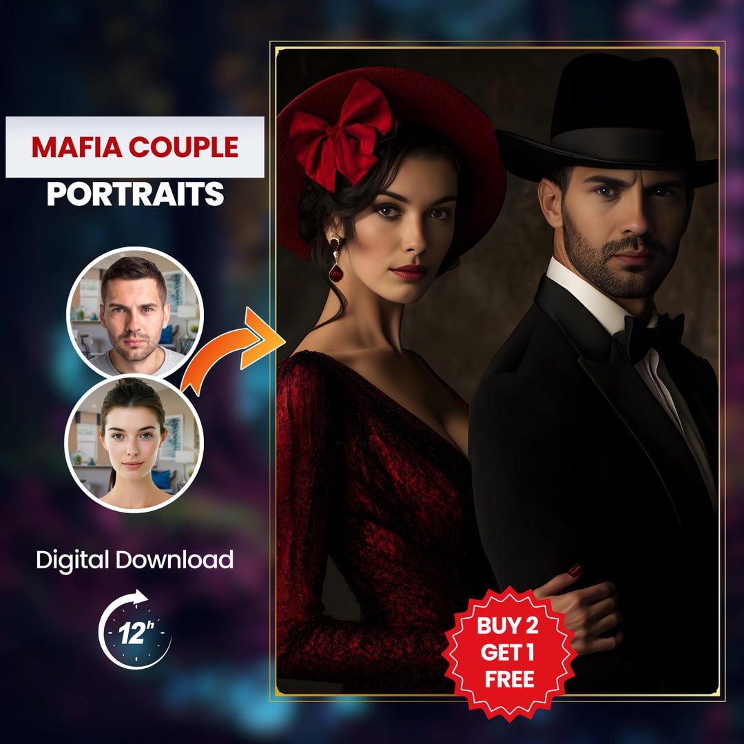 Mafia Couple Portrait, Custom Couple Art, Unique Gift for Him & Her ...