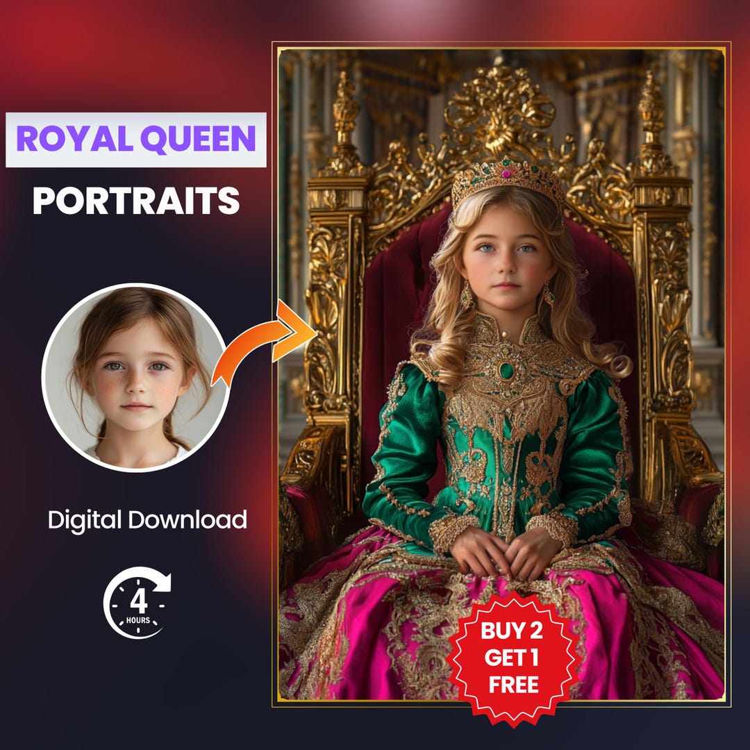 Personalized Royal Queen Girl Portrait | Elegant Wall Art, Unique Gift ...