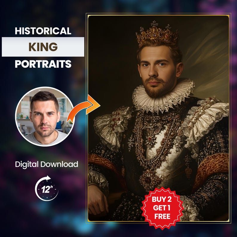 Custom King Portrait | Historical Portrait Art, Personalized Gift for ...