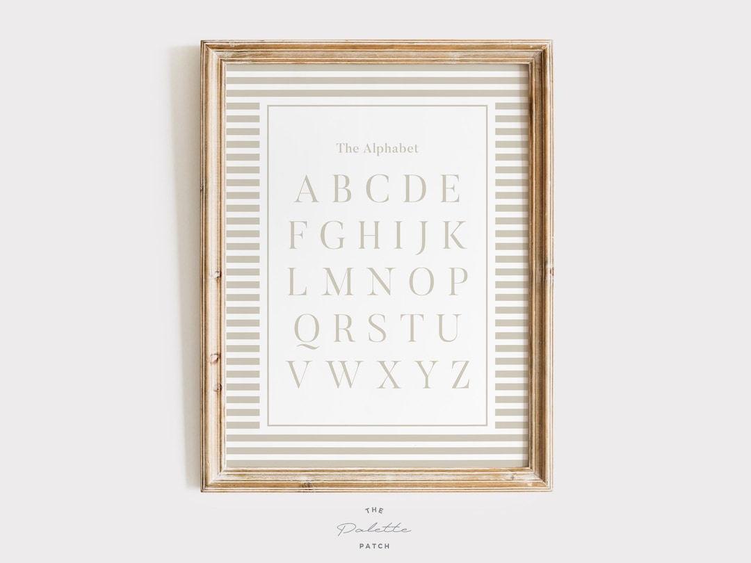 Neutral Vintage Alphabet Printable Wall Art, Beige Stripe ABC Poster ...