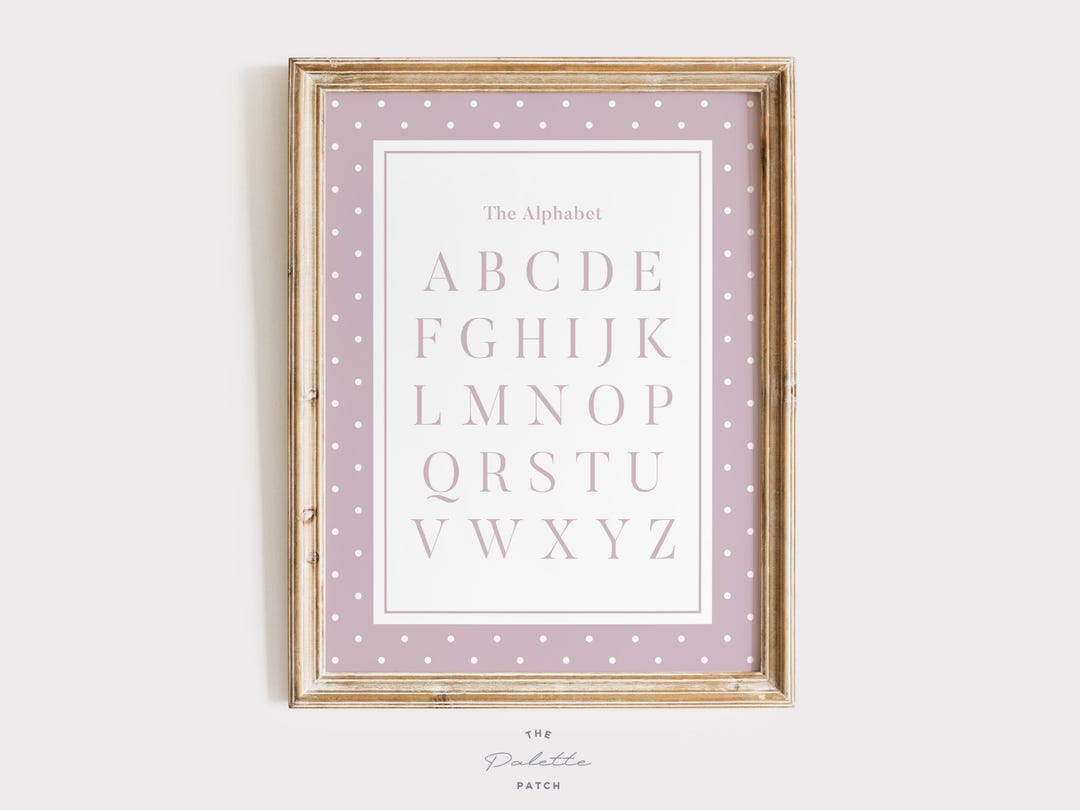 Purple Vintage Alphabet Printable Wall Art, Lilac Polka Dot ABC Poster ...