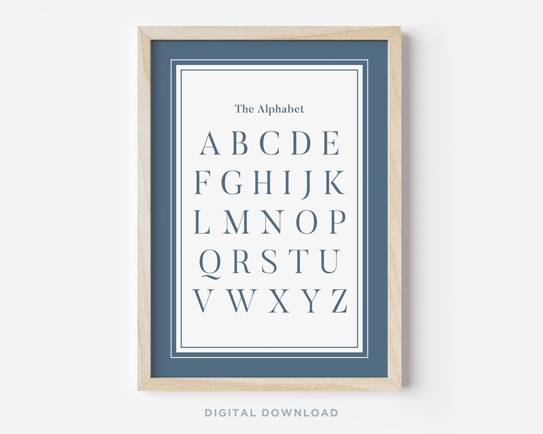 Dusty Blue Vintage Alphabet Printable Wall Art, ABC Poster, Learning ...