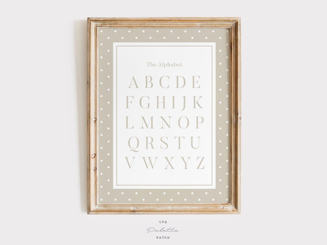 Neutral Vintage Alphabet Printable Wall Art, Beige Polka Dot ABC Poster ...