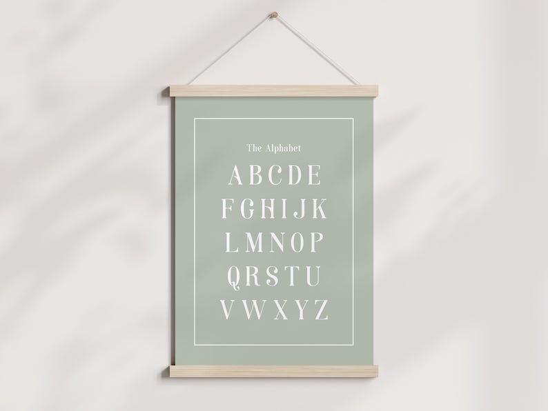 Vintage Alphabet Printable Wall Art, Sage Green ABC Poster, Learning ...