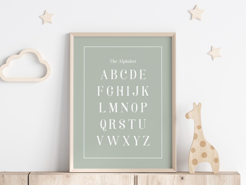 Vintage Alphabet Printable Wall Art, Sage Green ABC Poster, Learning ...