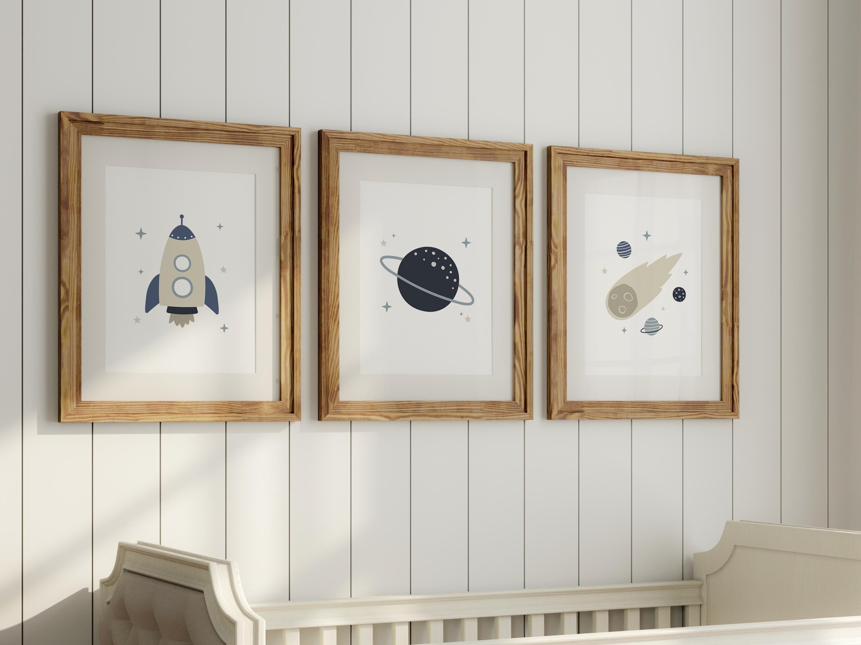 Set of 3 Neutral Space Printable Art, Outer Space Themed Baby Boys ...