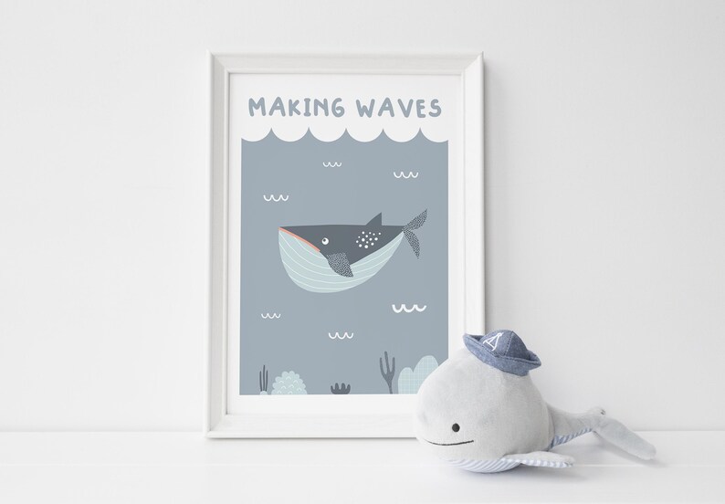 Making Waves Boho Printable Sea Whale Wall Art, Boys Ocean Theme ...