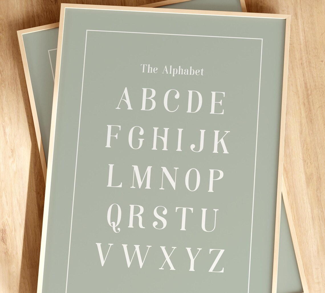 Vintage Alphabet Printable Wall Art, Sage Green ABC Poster, Learning ...
