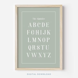 Vintage Alphabet Printable Wall Art, Sage Green ABC Poster, Learning ...