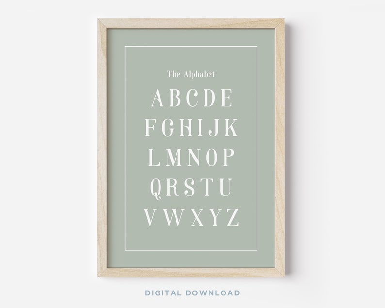 Vintage Alphabet Printable Wall Art, Sage Green ABC Poster, Learning ...