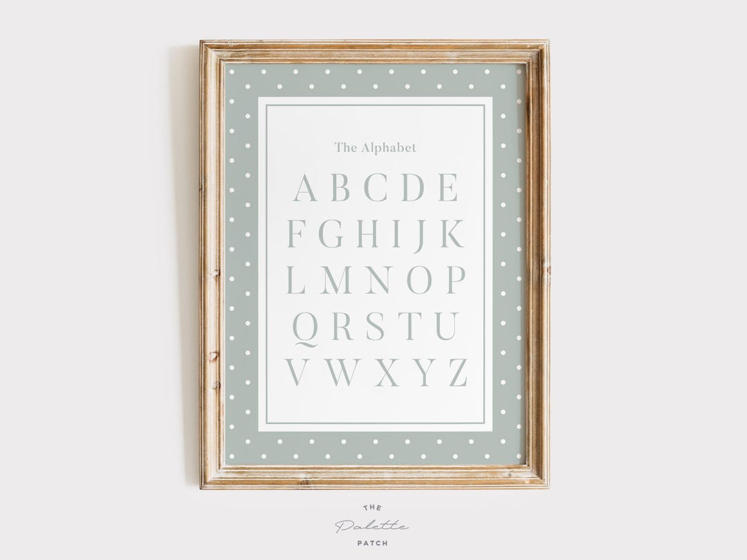 Green Vintage Alphabet Printable Wall Art, Polka Dot ABC Poster, Sage ...
