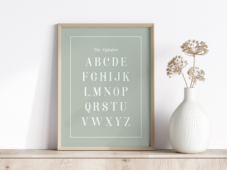 Vintage Alphabet Printable Wall Art, Sage Green ABC Poster, Learning ...