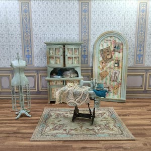 Dollhouse Sewing Furniture Display. Miniature Shop Display Fashion ...