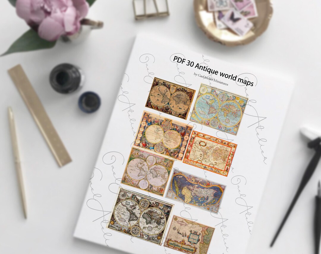 Downloadable Antique World Maps Diy Set. Antique Printable Letters. Pdf ...