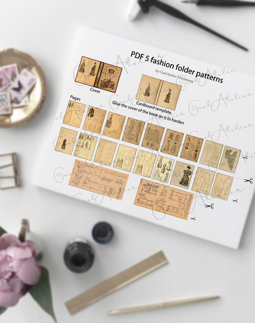 Fashion Folder Patterns. Dollhouse Miniature Lady Prints With Pages ...
