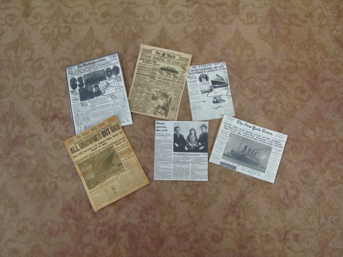 Sail Through History: 6-piece Titanic Newspaper Clippings for Dollhouse ...