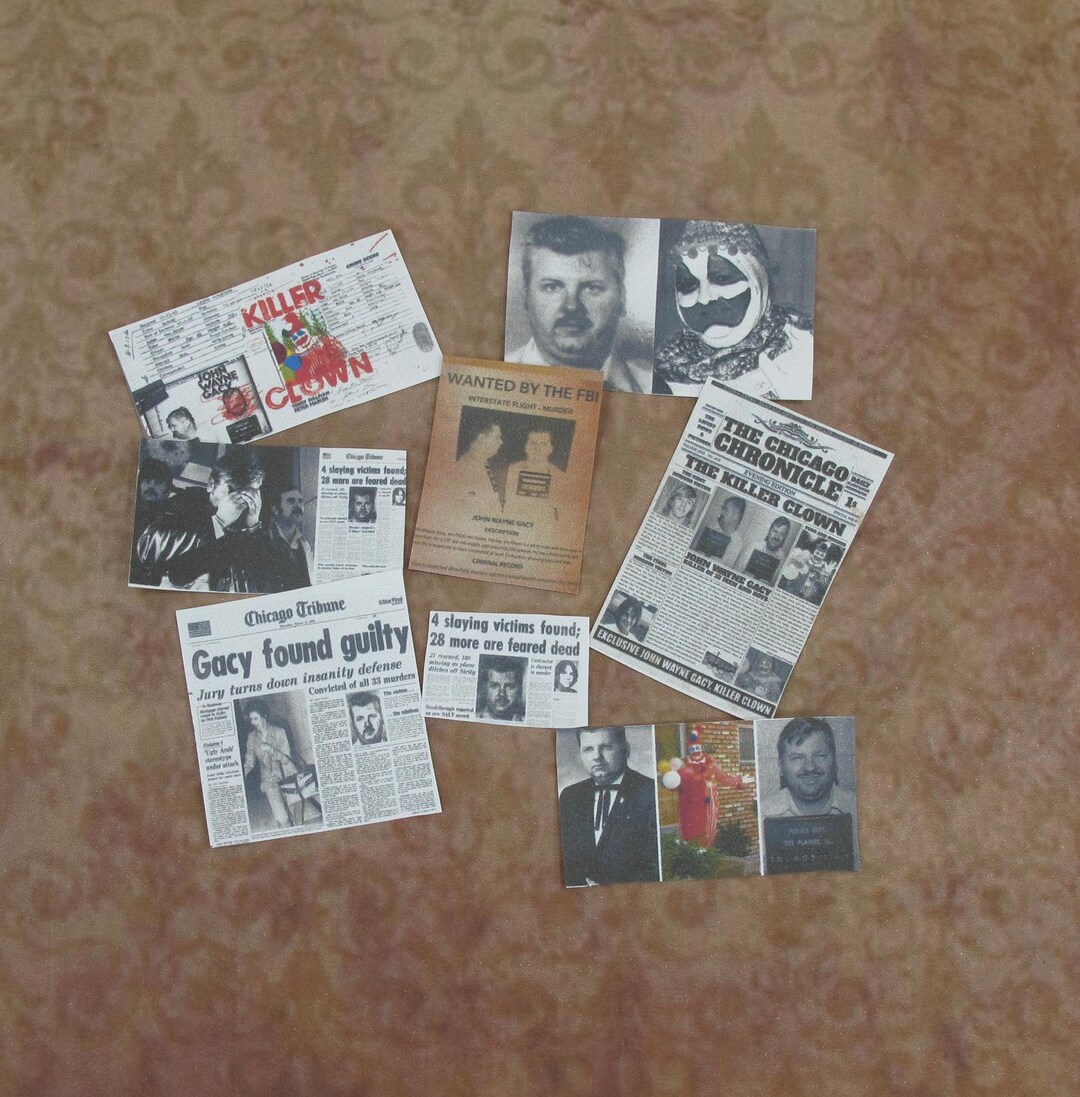 Killer John Wayne Gacy: 8 Dollhouse Miniature Newspaper Clippings. Dive ...