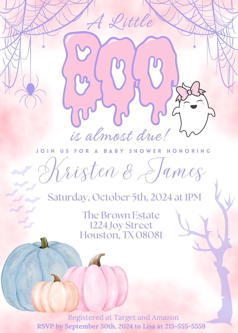 Editable A Little Boo is Almost Due Babyshower Invitation Template ...