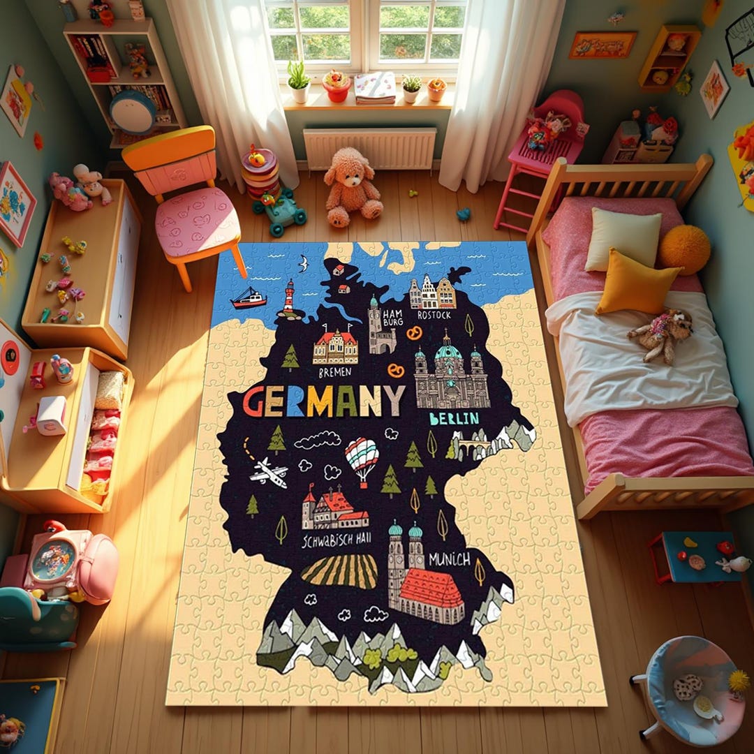 Educatıonal Rug, Germany Rug, Puzzle Patterned Rug, Kids Room Rug, Play ...