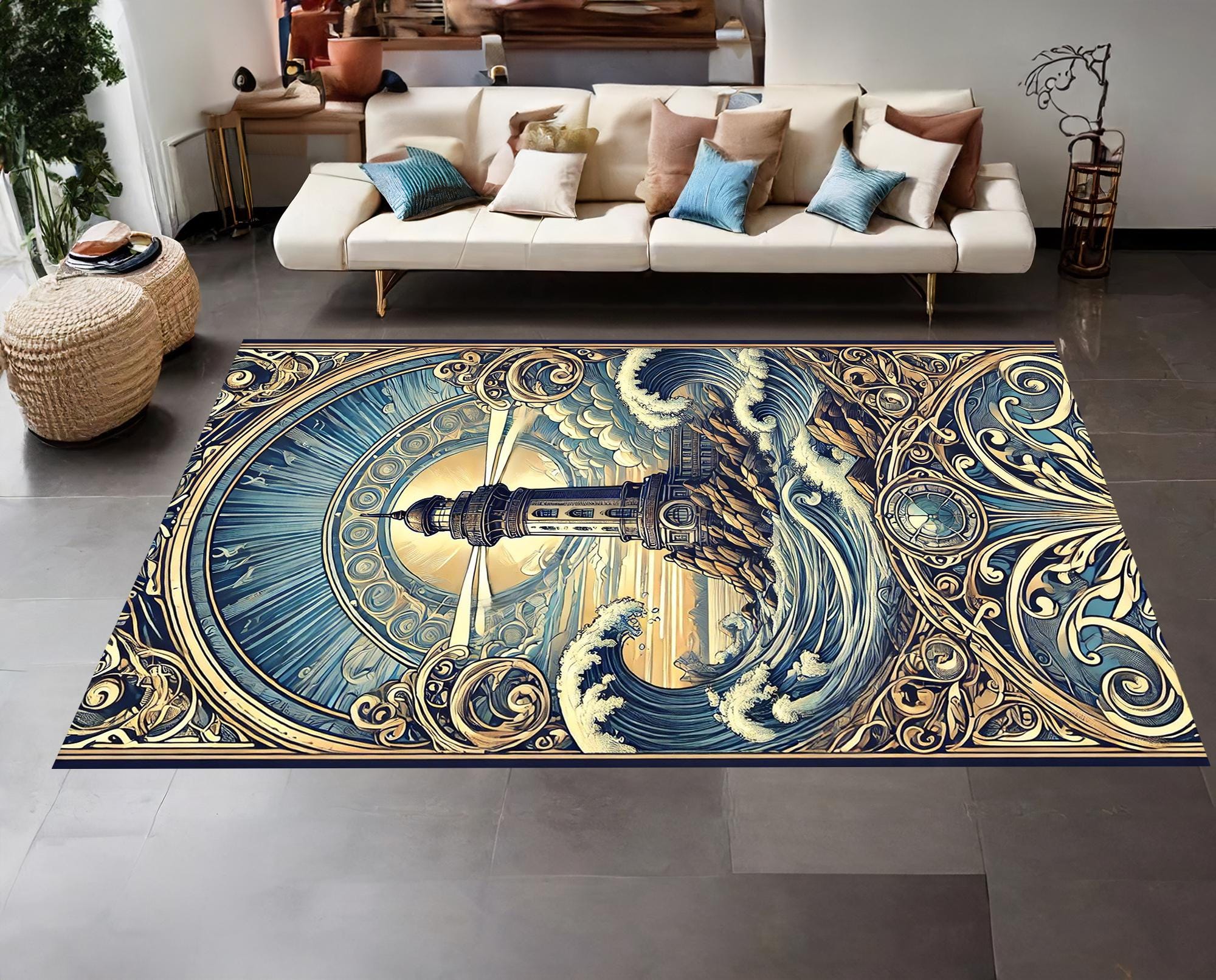 Lighthouse Rug, Modern Art Rug, Artistically Designed Rug, Kids Room ...