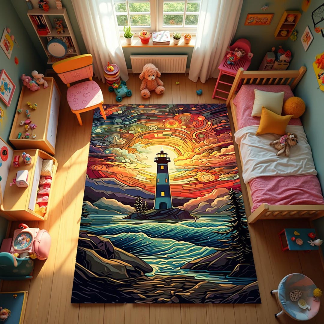 Lighthouse Rug, Modern Art Rug, Artistically Designed Rug, Kids Room ...