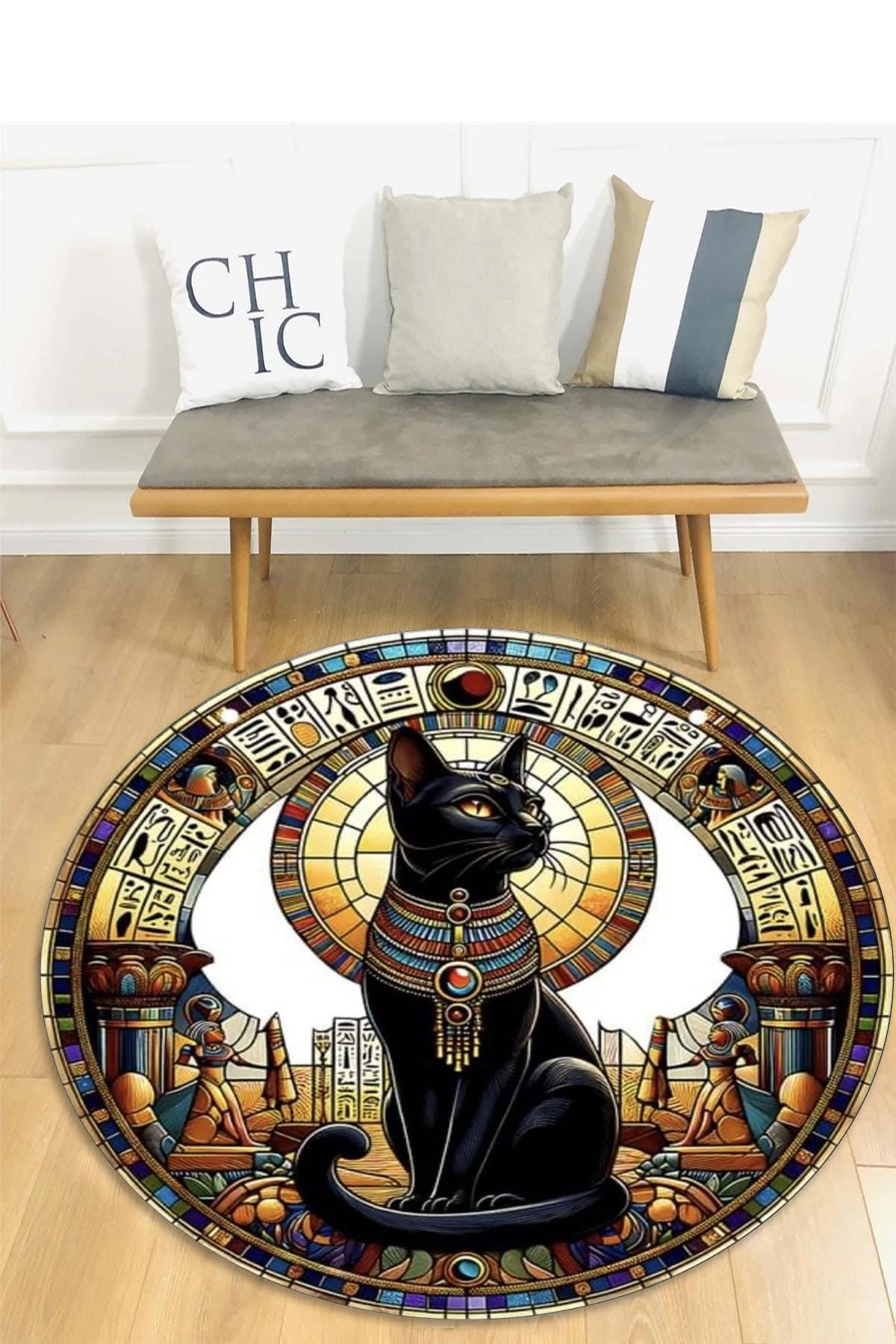 Ancient Egypt Cat Round Rug, Egypt Round Rug, Ancient Decor ...