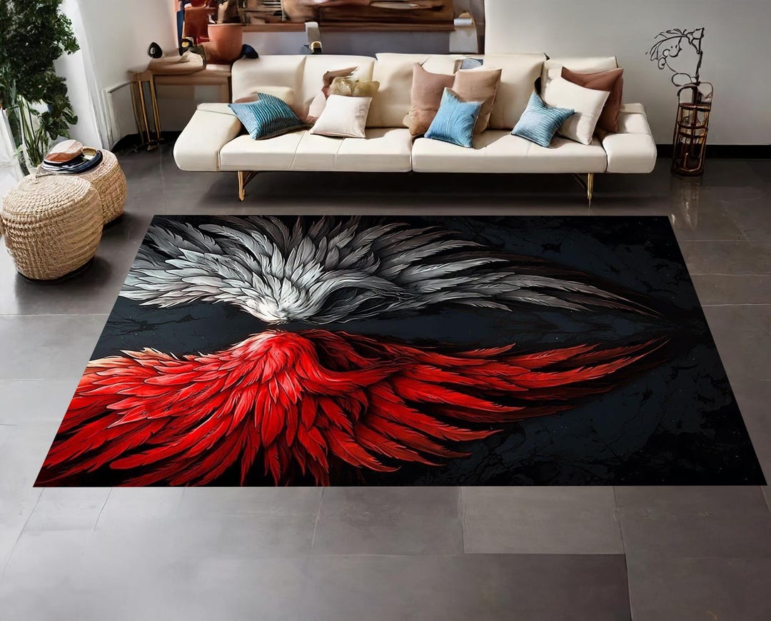 Angel Wings Rug, Red- White Wings Rug, Wing Rug, Modern Rug,abstract ...