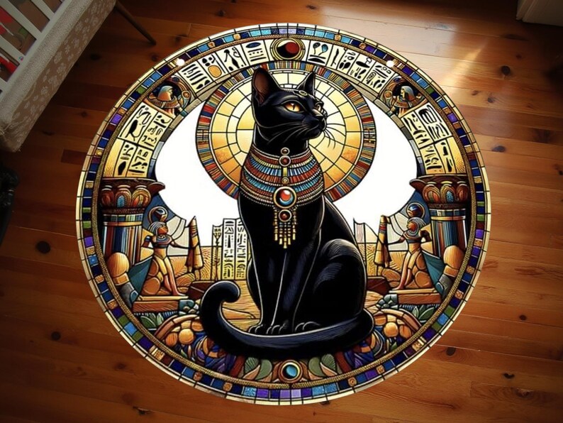 Ancient Egypt Cat Round Rug, Egypt Round Rug, Ancient Decor ...