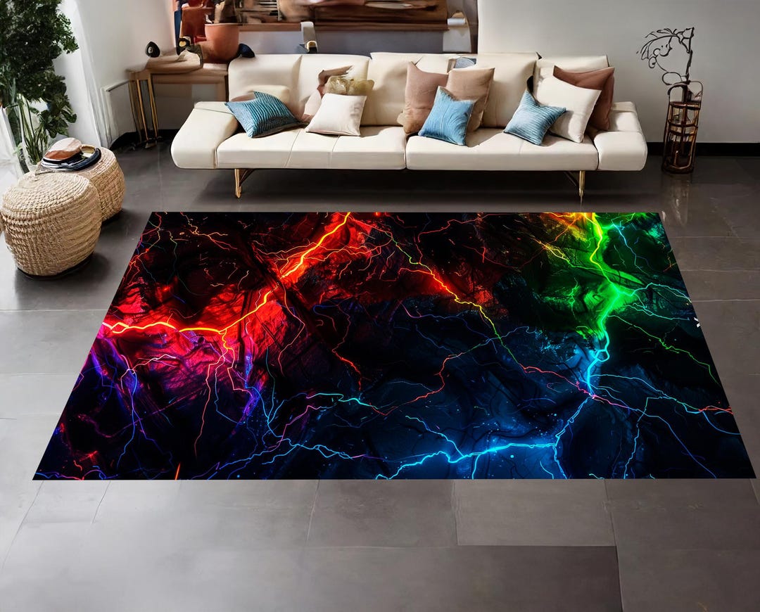 Lightning Rug, Comic Rug, Grafiti Rug, Lightning Patterned Rug, Laser ...