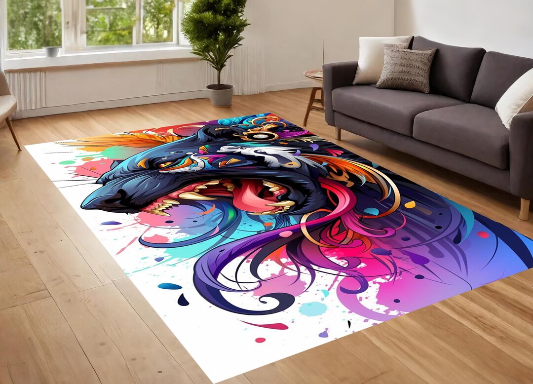 Panther Rug, Colorful Panther Rug, Paintful Panther Rug, Area Rug, Rugs ...