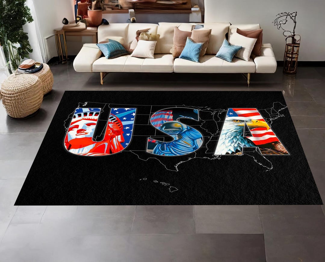 USA Rug, USA Map Rug, Map Rug, Salon Decor, Rugs for Living Room, Home ...