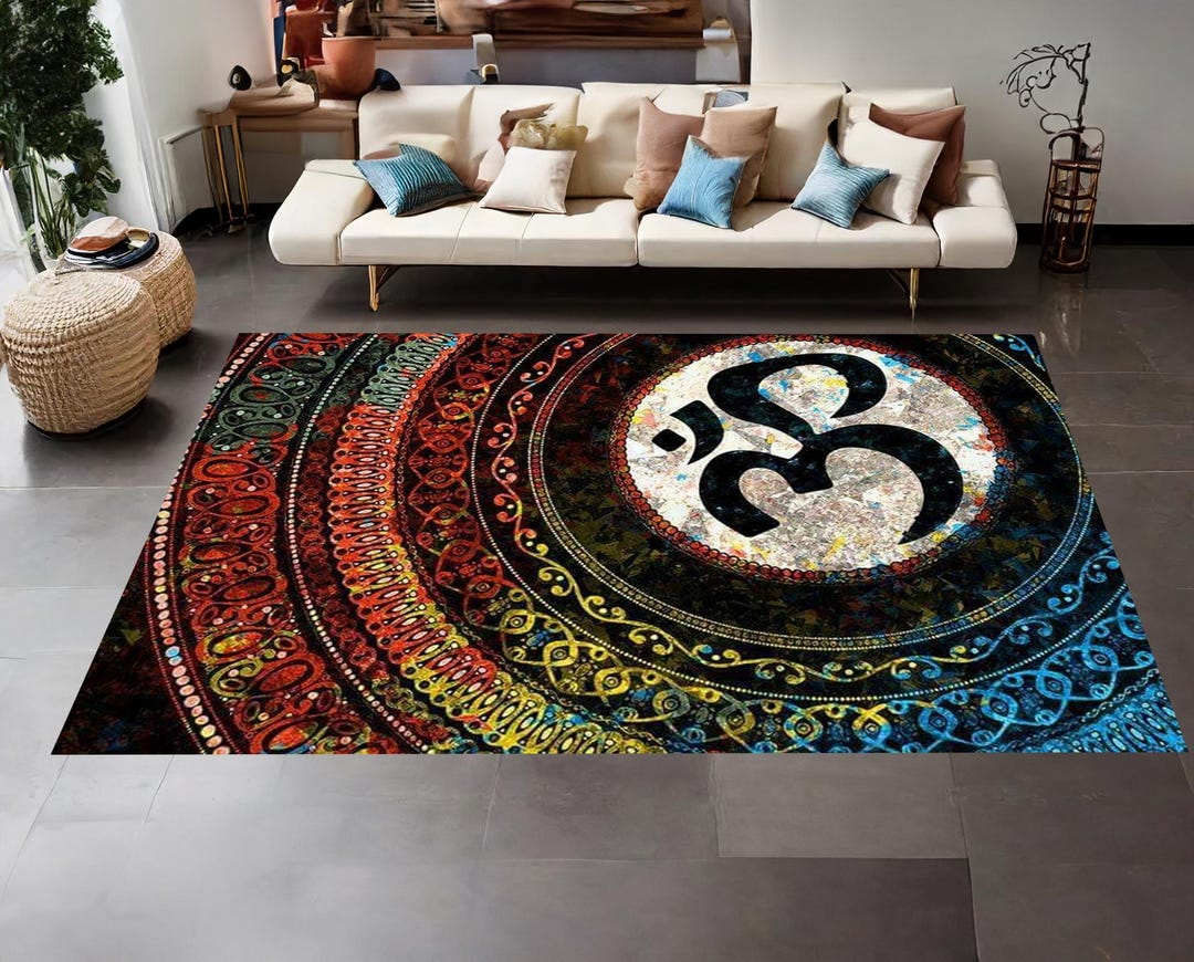 Aum (om) Symbol Rug, Colorful Desing Carpet, Yoga Rug, Spiritual Art ...