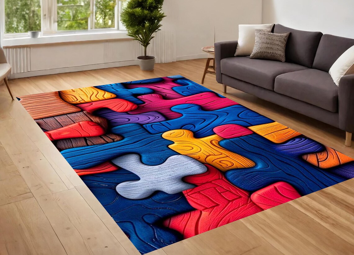 Puzzle Rug, Puzzle Piece Rug, Kitchen Rug, Puzzle Patterned Rug ...