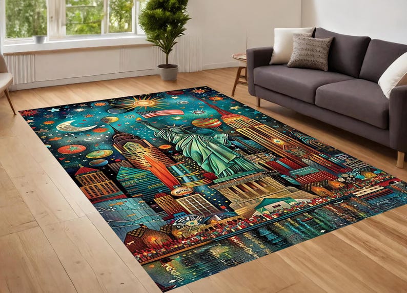 Statue of Liberty Rug, New York City Rug, City Rug, Salon Decor, Rugs ...