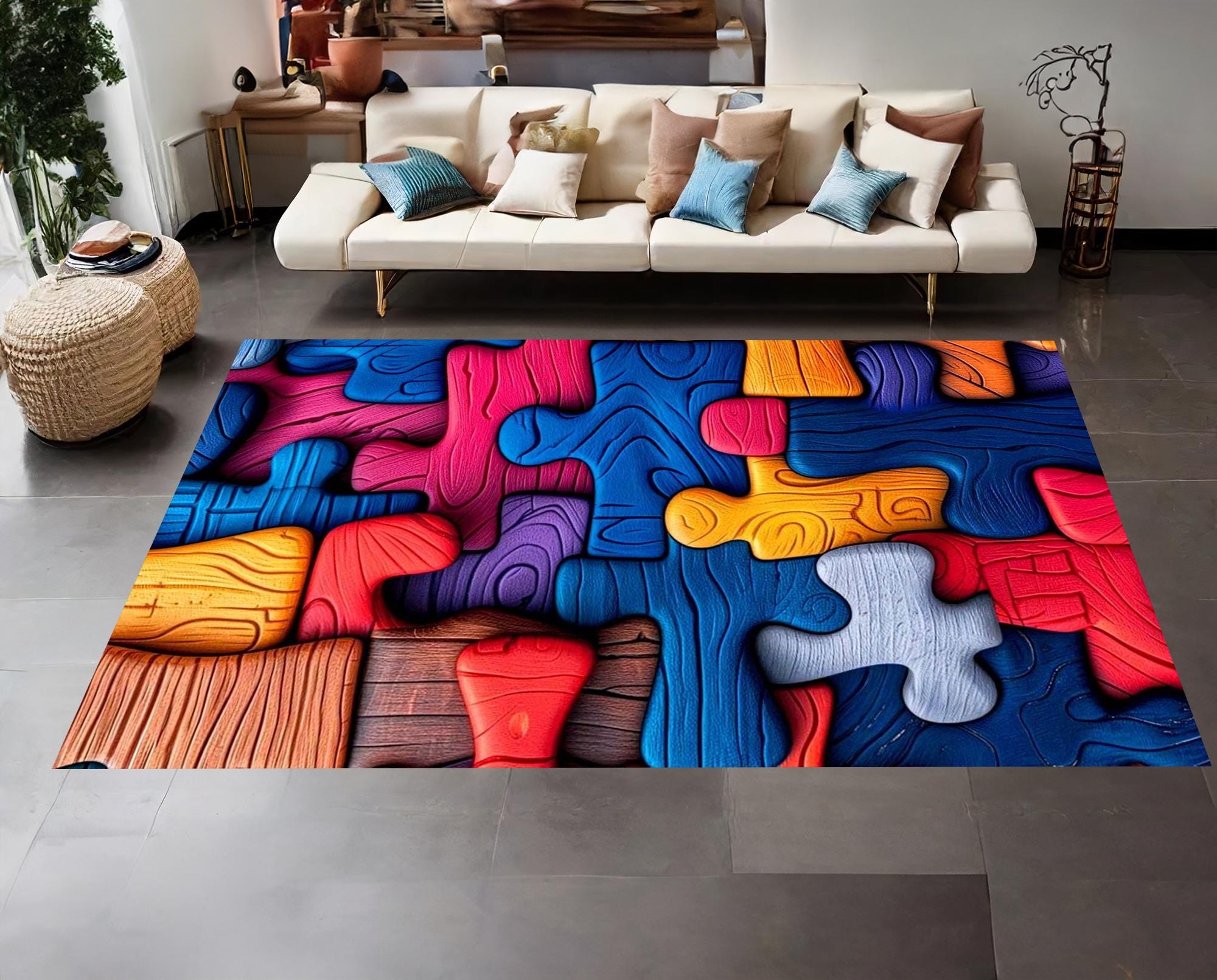 Puzzle Rug, Puzzle Piece Rug, Kitchen Rug, Puzzle Patterned Rug ...