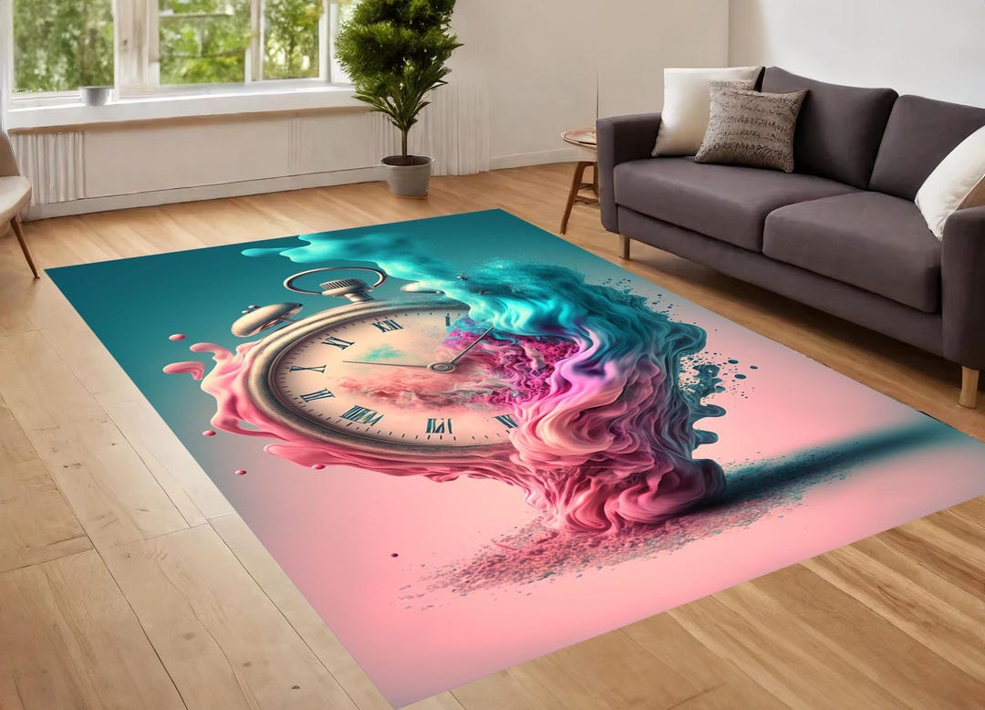 Clock Rug, Colorful Clock Rug, Modern Art Rug, Abstract Clock Rug ...