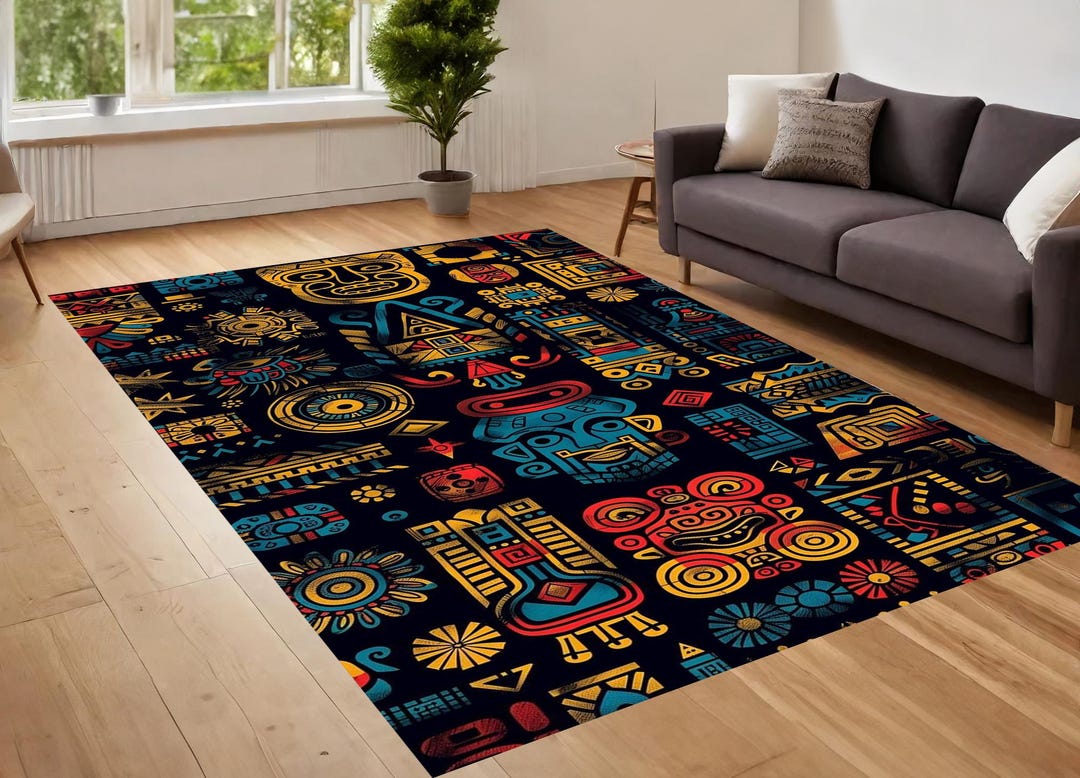 Aztec Theme Rug, Mexican Rug, Bohemian Style Area Rug, Ethnic Rug ...