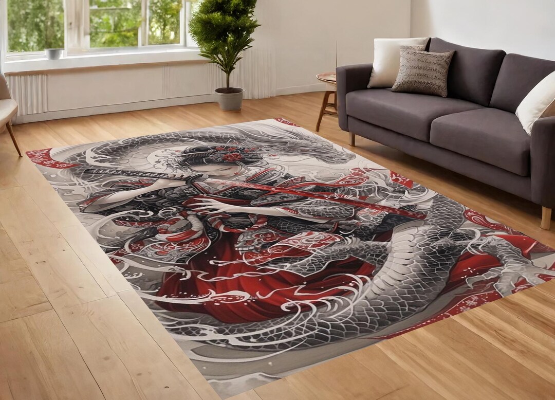Japanese Life Dragon Rug, Fantasy Inspired Area Rug, Abstract Rug, Game ...