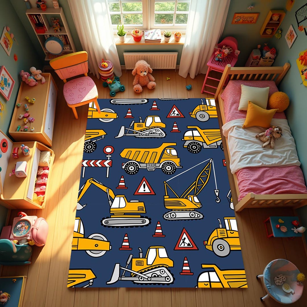 Work Machine Rug, Truck Rug, Play Rug, Kids Room Rug, Construction Rug ...